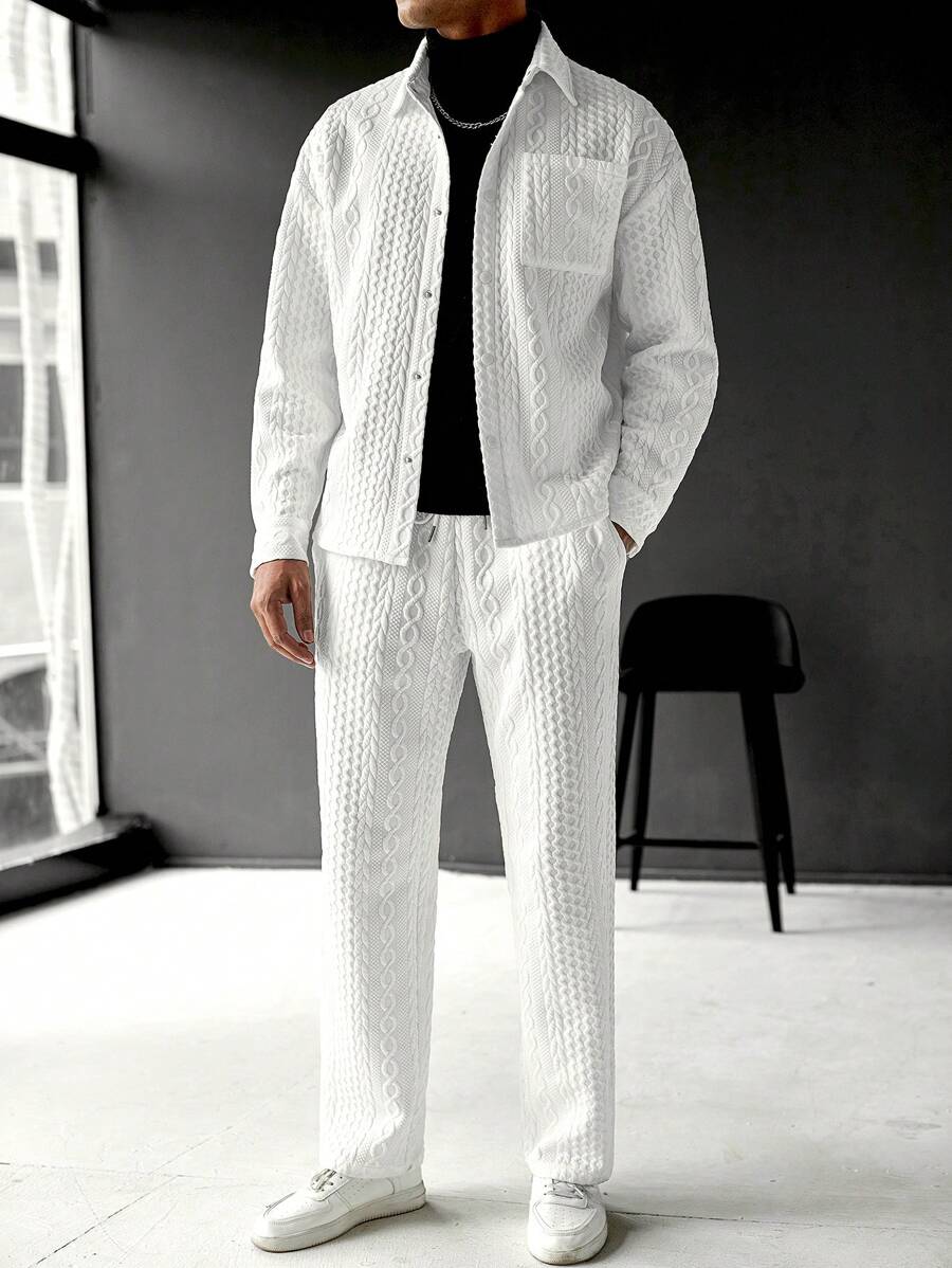 Manfinity Homme Men's White Textured Fabric Long Sleeve Shirt And Pants ...