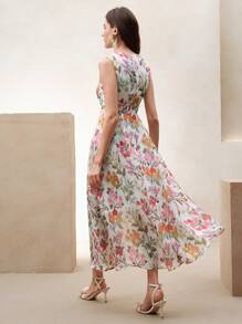 Anewsta Ladies' Spring And Summer Woven High-Quality Textured Fabric Printed Floral Sleeveless ...