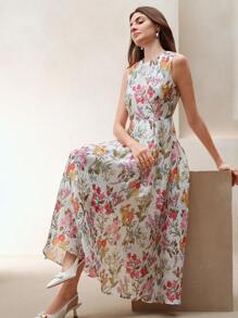 Anewsta Ladies' Spring And Summer Woven High-Quality Textured Fabric Printed Floral Sleeveless ...