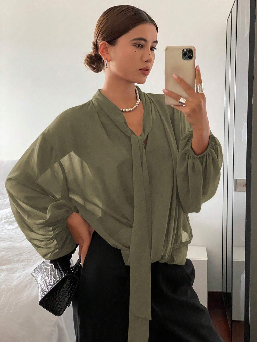 Livesso Elegant Casual Blouse, Spring/Summer Solid Color Loose Long ...