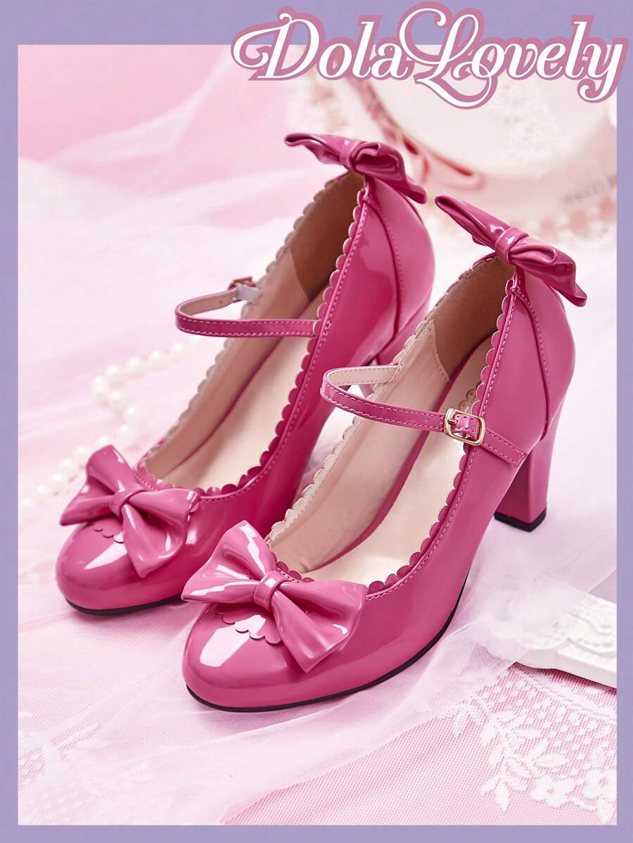 Dola Lovely Women's White Bow Round Toe Vintage Pattern Mary Jane High ...