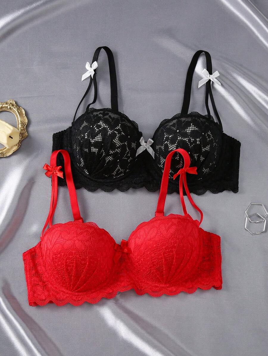 2pcs/Set Romantic Sexy Lace Underwire Lingerie Bras, Lift & Enhance ...