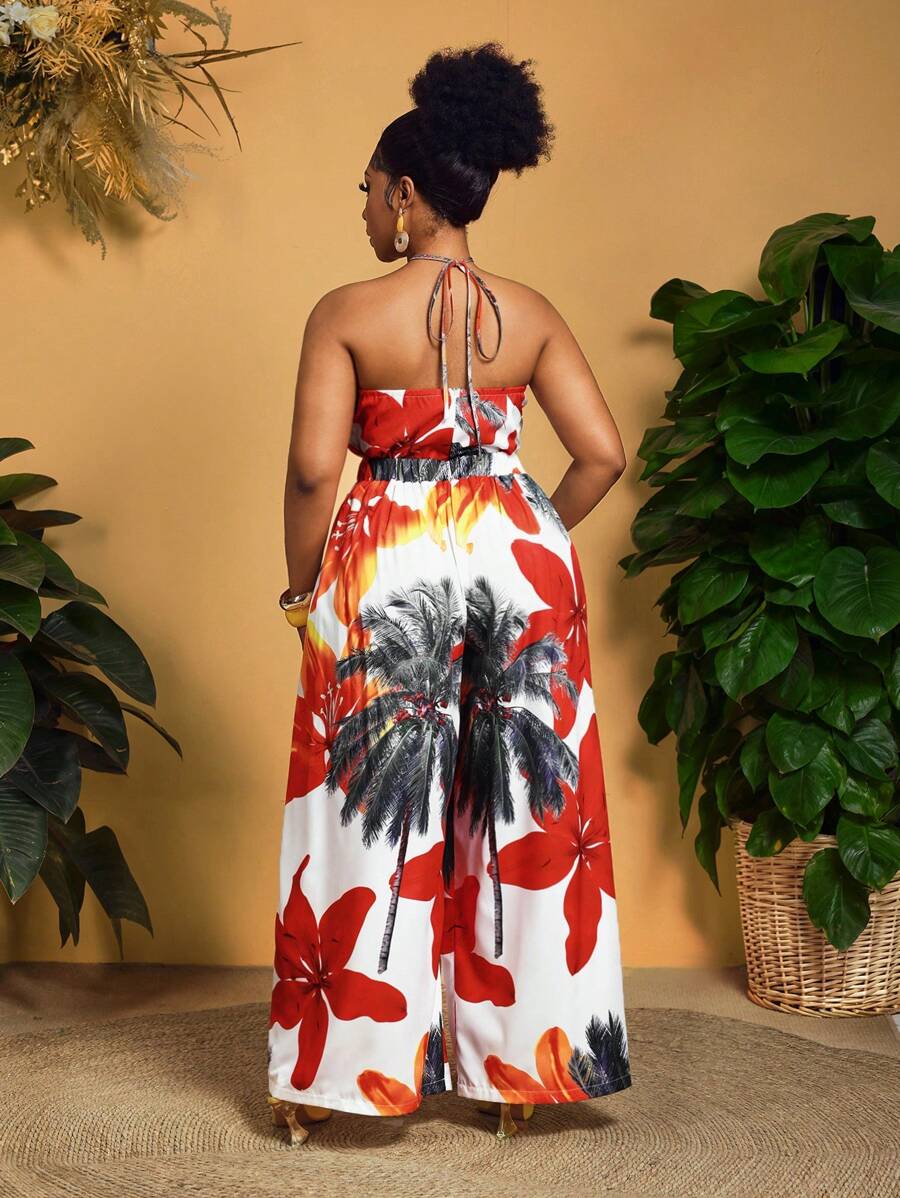 Slaydiva Spring/Summer Women Plus Size Sleeveless Floral Print Halter ...