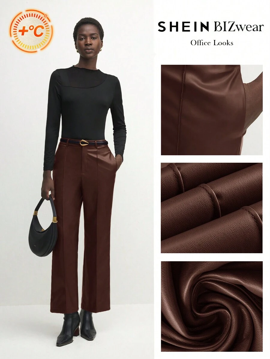 BizChic 2025 Summer New Straight Leg Coffee Color Leather Pants For ...