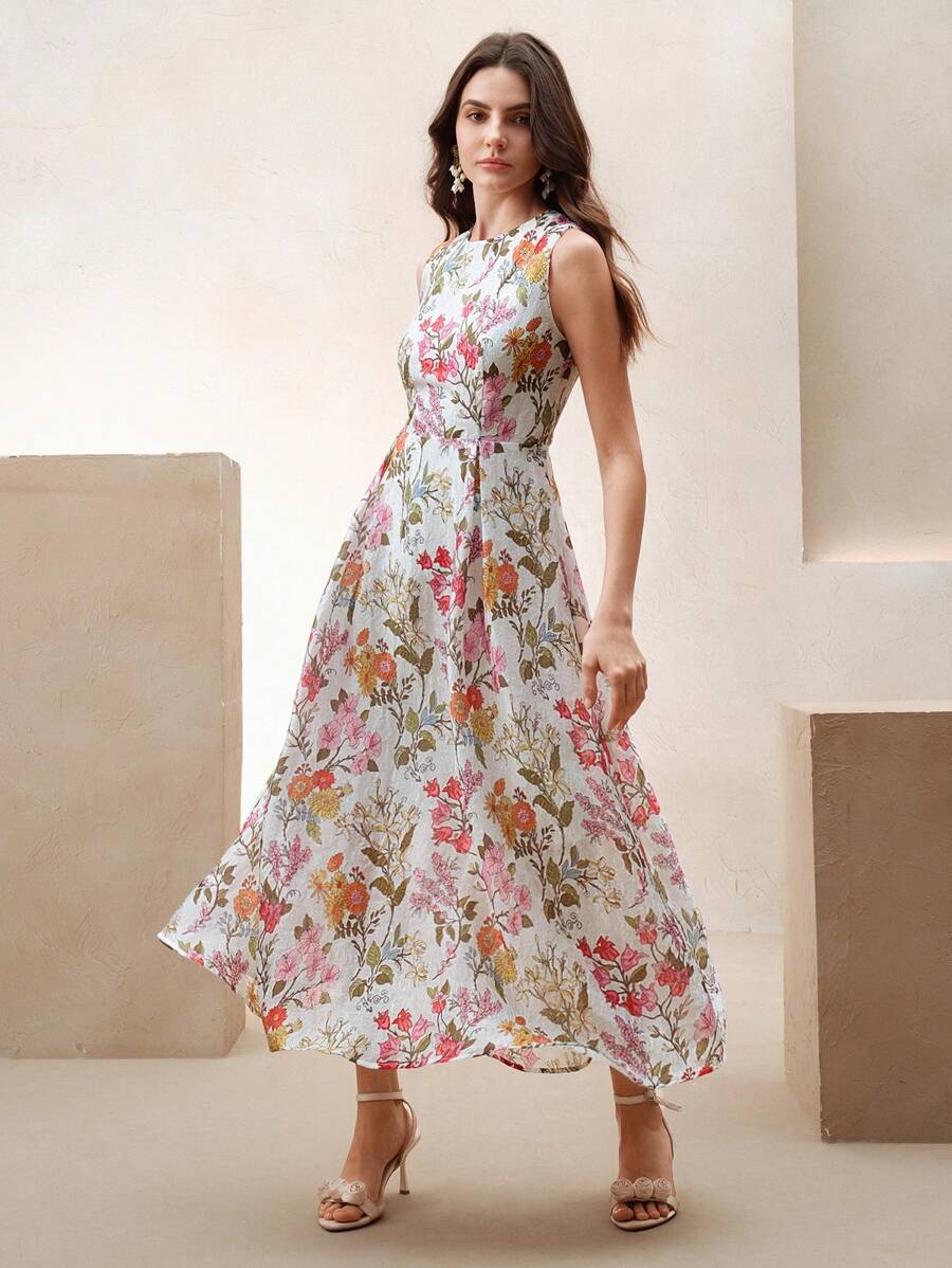 Anewsta Ladies' Spring And Summer Woven High-Quality Textured Fabric Printed Floral Sleeveless ...