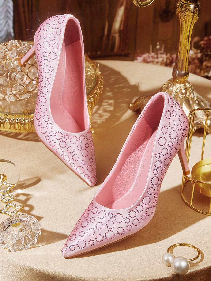 CUCCOO TILAWA Women's Pink Crystal Pointed Toe Stiletto High Heels, Sexy Elegant Casual Resort ...