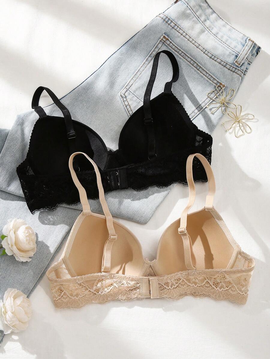 DesireSculpt 2pcs/Set Romantic Sexy Lace Underwire Bra, Lift Support ...