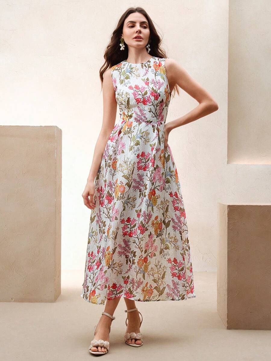 Anewsta Ladies' Spring And Summer Woven High-Quality Textured Fabric Printed Floral Sleeveless ...