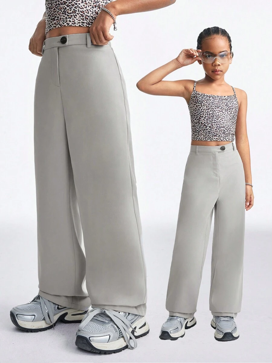 Coolane Kids Tween Girls Comfortable Button Down Grey Baggy Pants,Mom ...