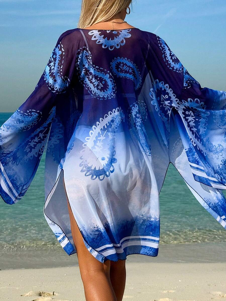 SHEIN Swim Vcay Women Beach Vacation Loose Gradient Blue And White ...