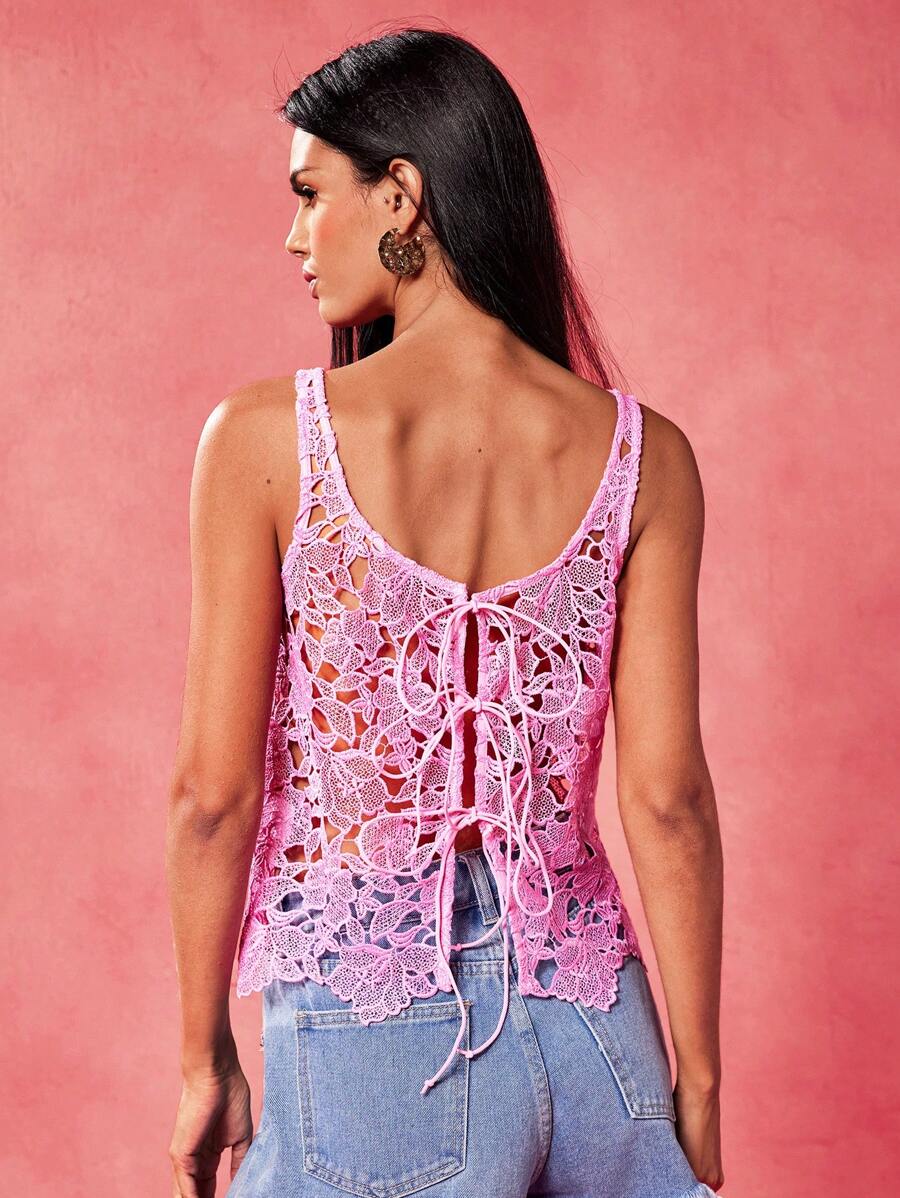 CARMEN Designer Pink Embroidered Elegant Lace Tie-Back Valentine's Day ...