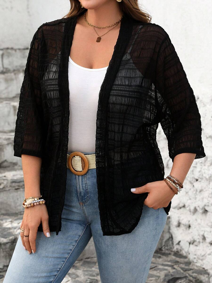 SHEIN LUNE SHEINLUNE Plus Size Women's Textured Sheer Short Sleeve ...