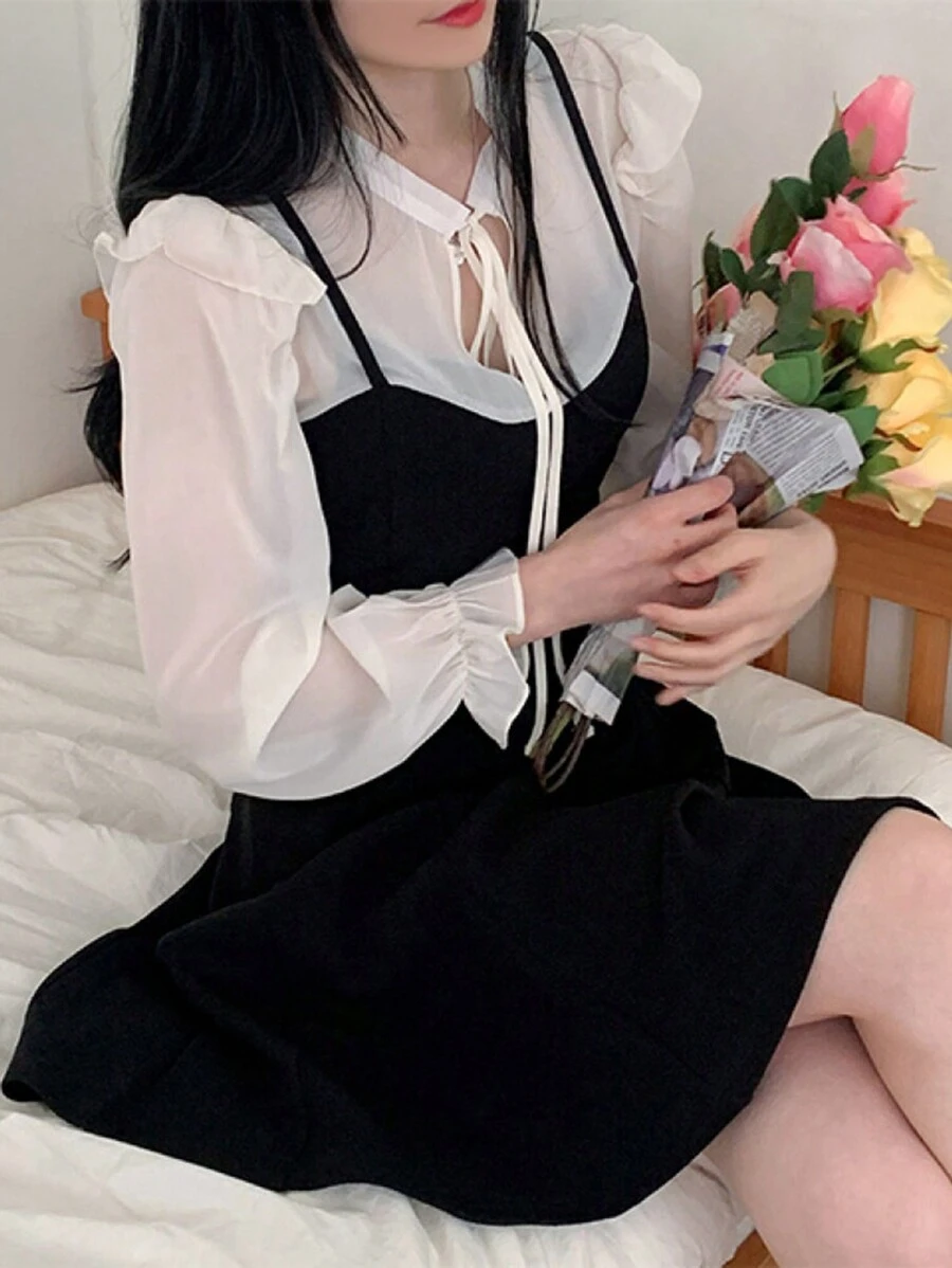 DAZY Contrast Color Patchwork Casual Girl's Dress | SHEIN USA