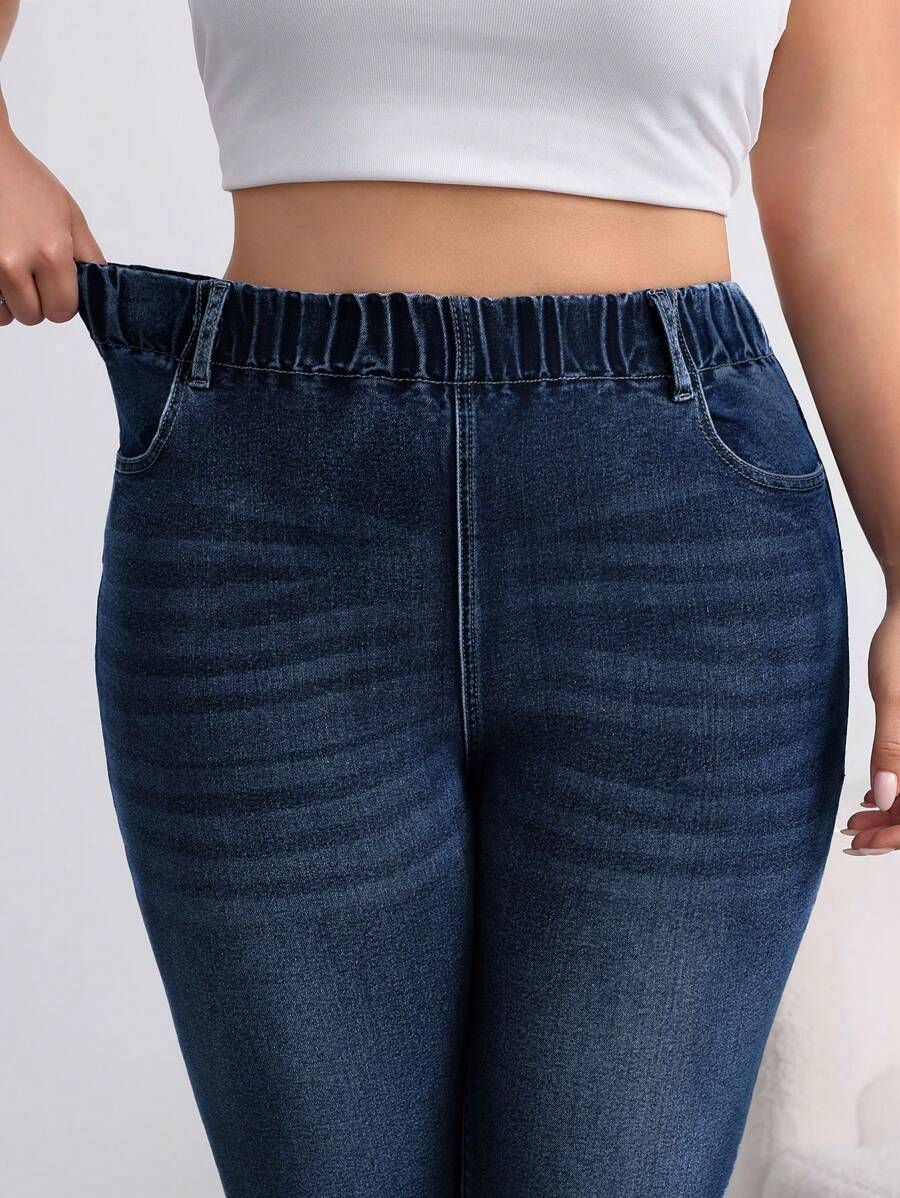 SHEIN Essnce Plus Size Blue Denim Skinny Stretch Jeans, Casual & Sexy ...