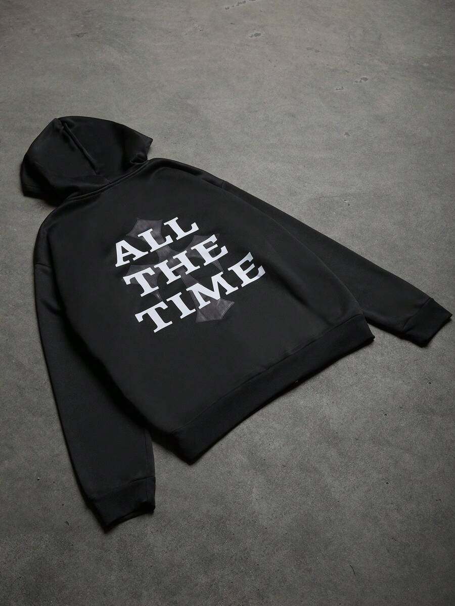 Manfinity EMRG Men's Front Zip Up Long Sleeve Letter Print Minimalist Hoodie Sweatshirt | SHEIN USA