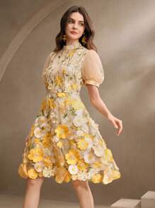 Anewsta New Spring/Summer Women Urban Elegant Mesh Embroidered Jacquard Midi Dress, Suitable For ...