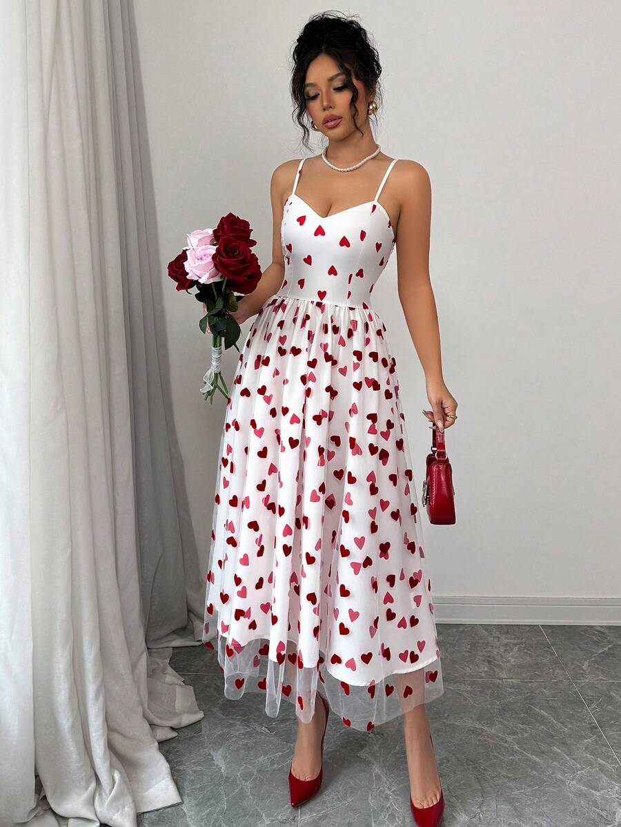 Chiquease Valentine's Day Date Outfit Sheer Heart Layered A-Line Dress ...