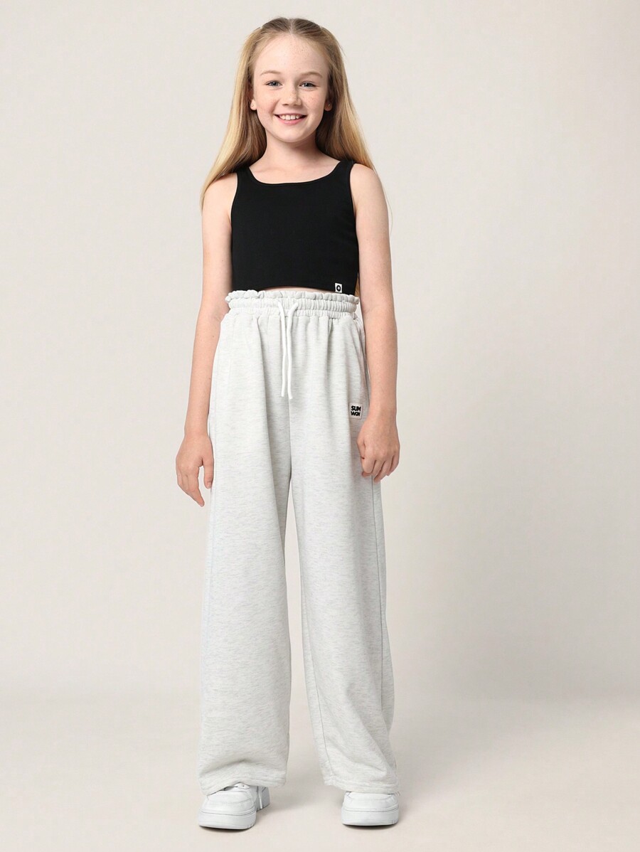 SUMWON Tween Girls Comfy Wide Leg Sweatpants With Drawstrings & Badge ...