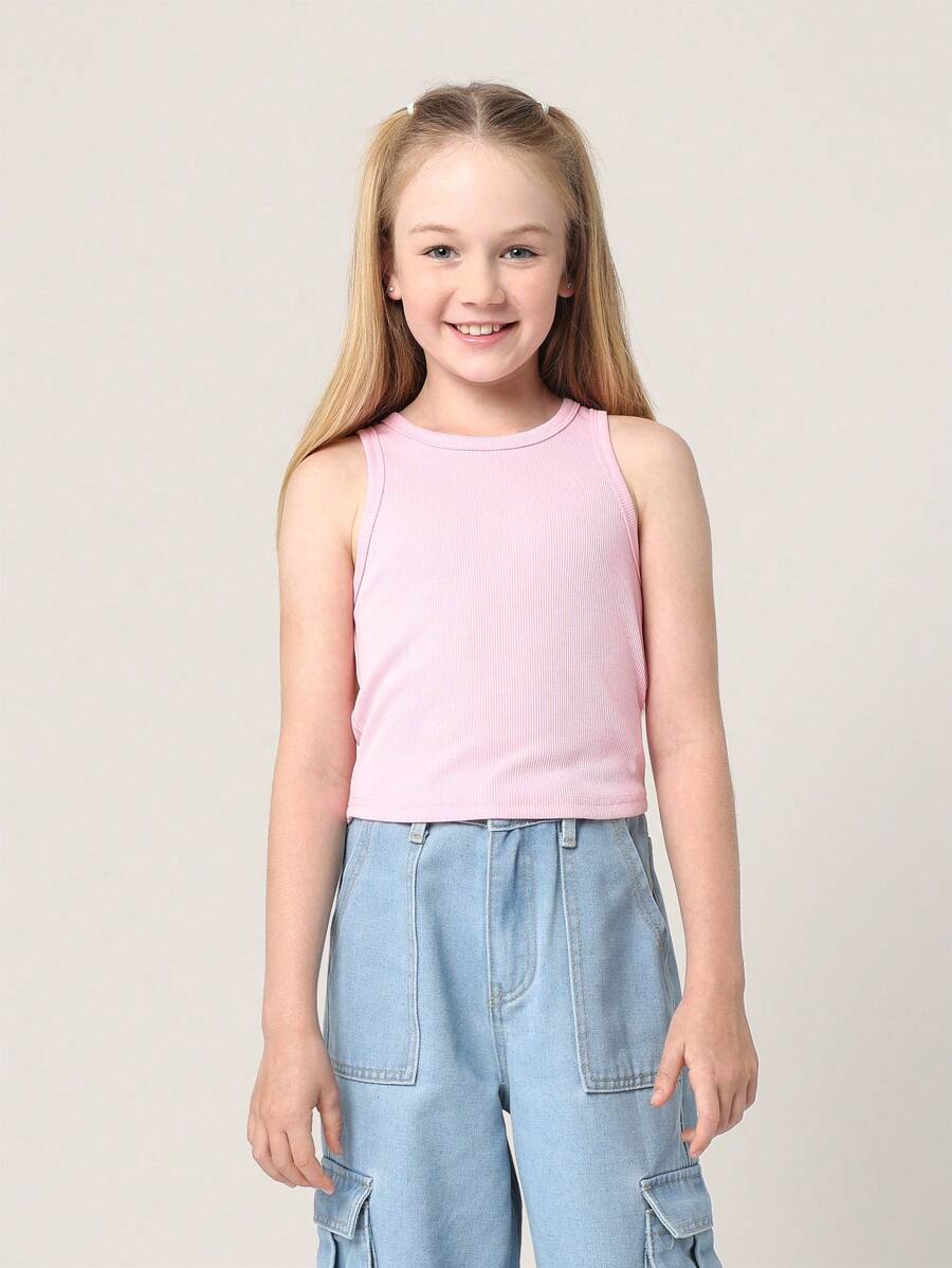 SUMWON Tween Girls Comfy 3 Pack Multi Colour Crop Rib Tank Top With ...