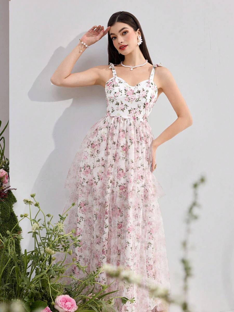 SHEIN Modely Robe empire à imprimé floral élégant pour femmes | Mode en ligne | SHEIN FRANCE