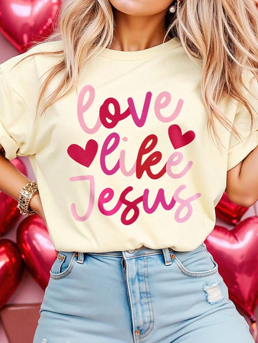 SHEIN LUNE Camiseta "Amar como Jesus" do Dia dos Namorados, uso casual ...
