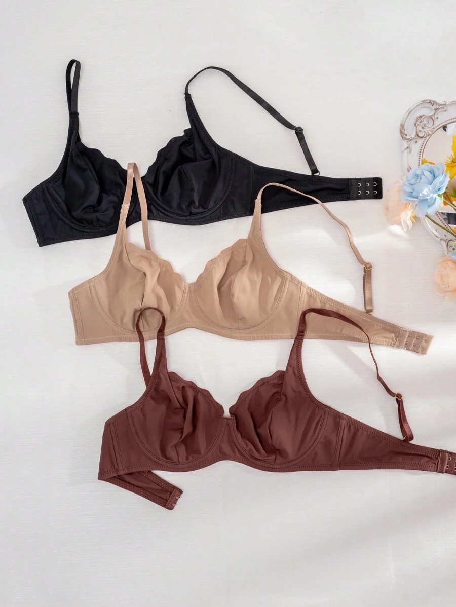 Snug Zone 3-Pack Seamless Wave Rim Underwire Thin Cup Lingerie Bras | SHEIN USA