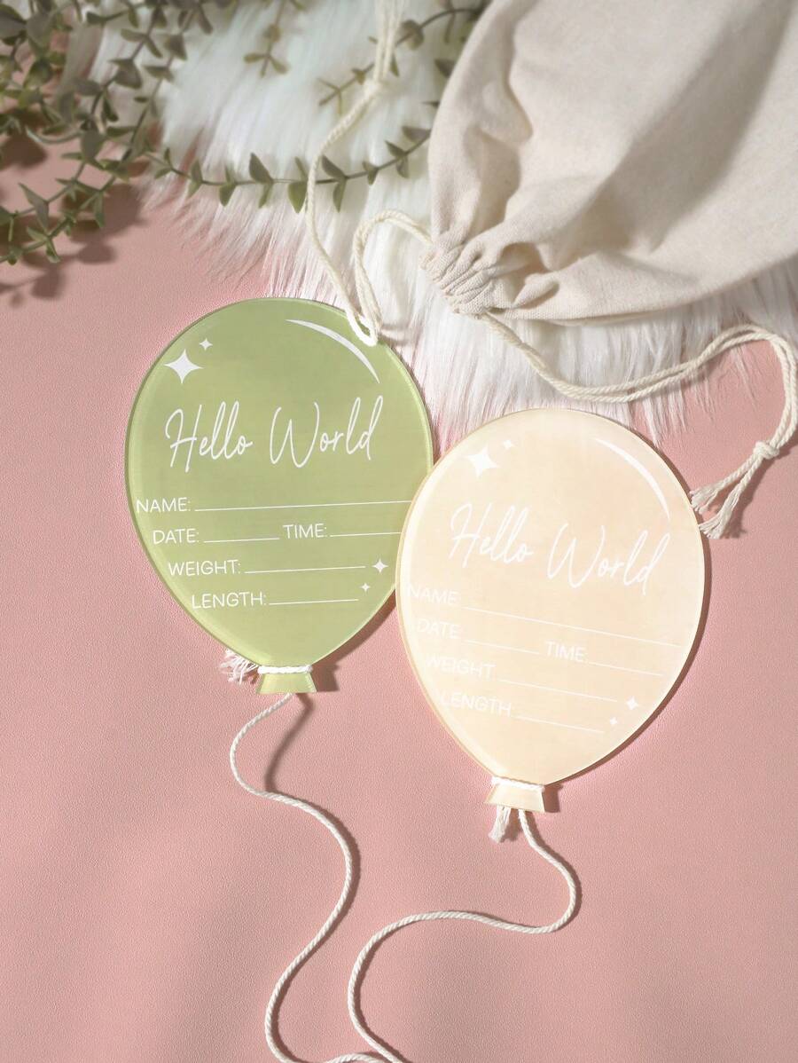 2pcs Set Hello World Acrylic Newborn Name Sign Balloon Shape Baby Boy ...