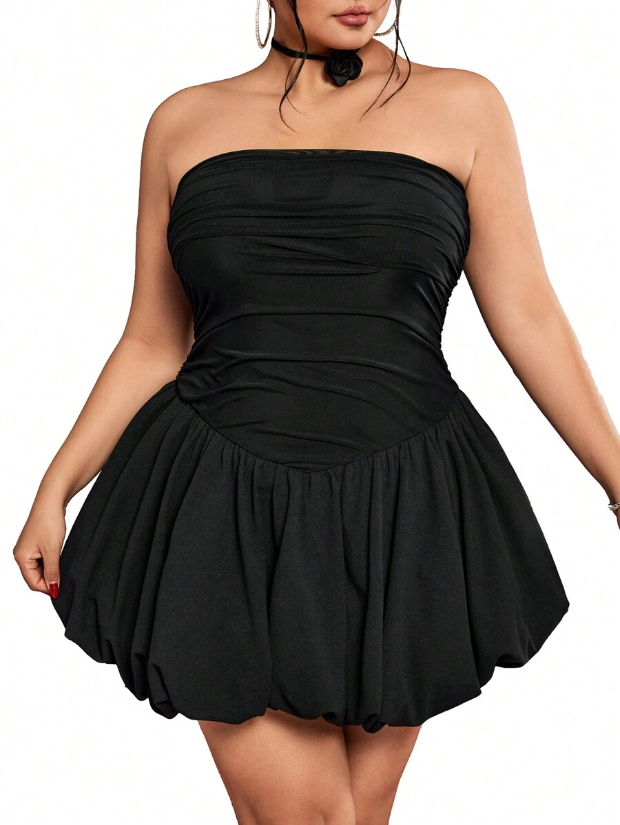SHEIN ICON Plus Size Black Puff Strapless Dress, Valentines Day | SHEIN EUR