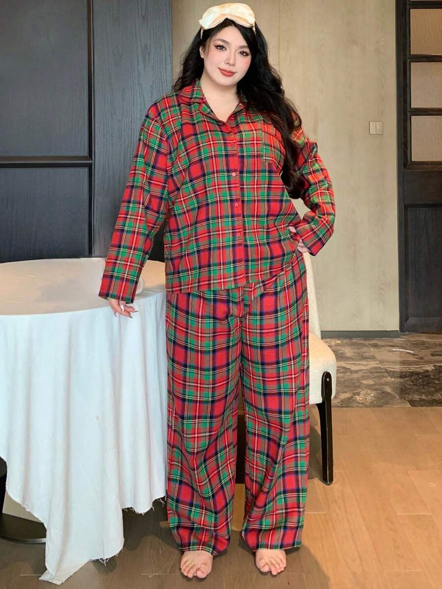 Dazy Plus Loose Plaid Christmas Pajama Set, Suitable For All Seasons ...