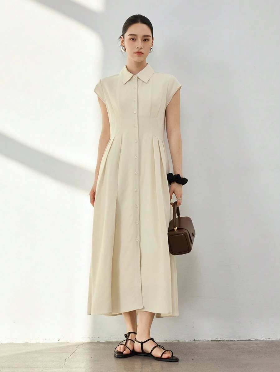 Dazy-Less Mid-Long Bodycon Ruched Design Elegant Solid Color Business Casual Dress For Women Old ...