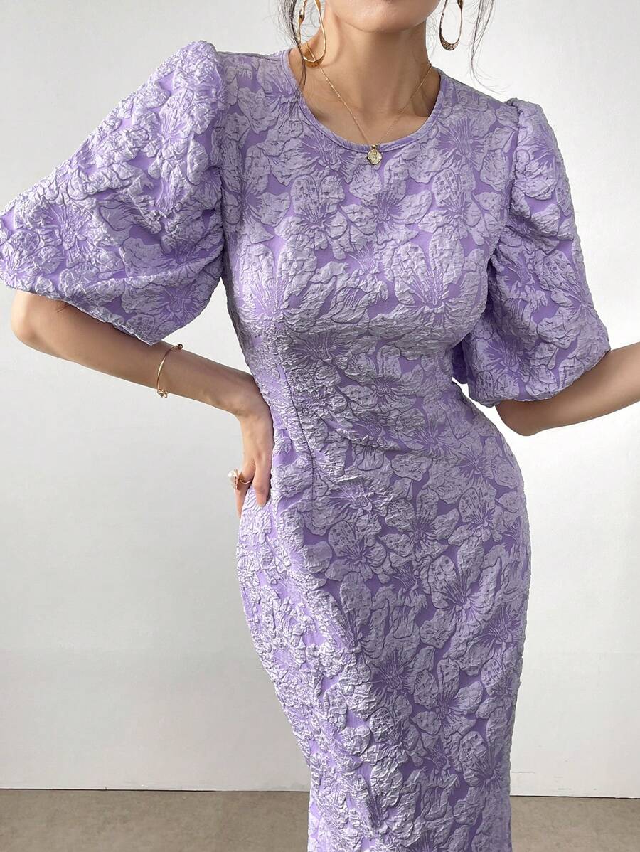 Modelyn Women Lantern Sleeve Solid Color Simple And Elegant Dress Maxi Women Outfit | SHEIN USA