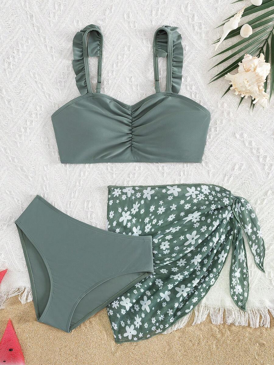 Juego de 3 piezas de traje de baño para adolescentes: Top de bikini de ...