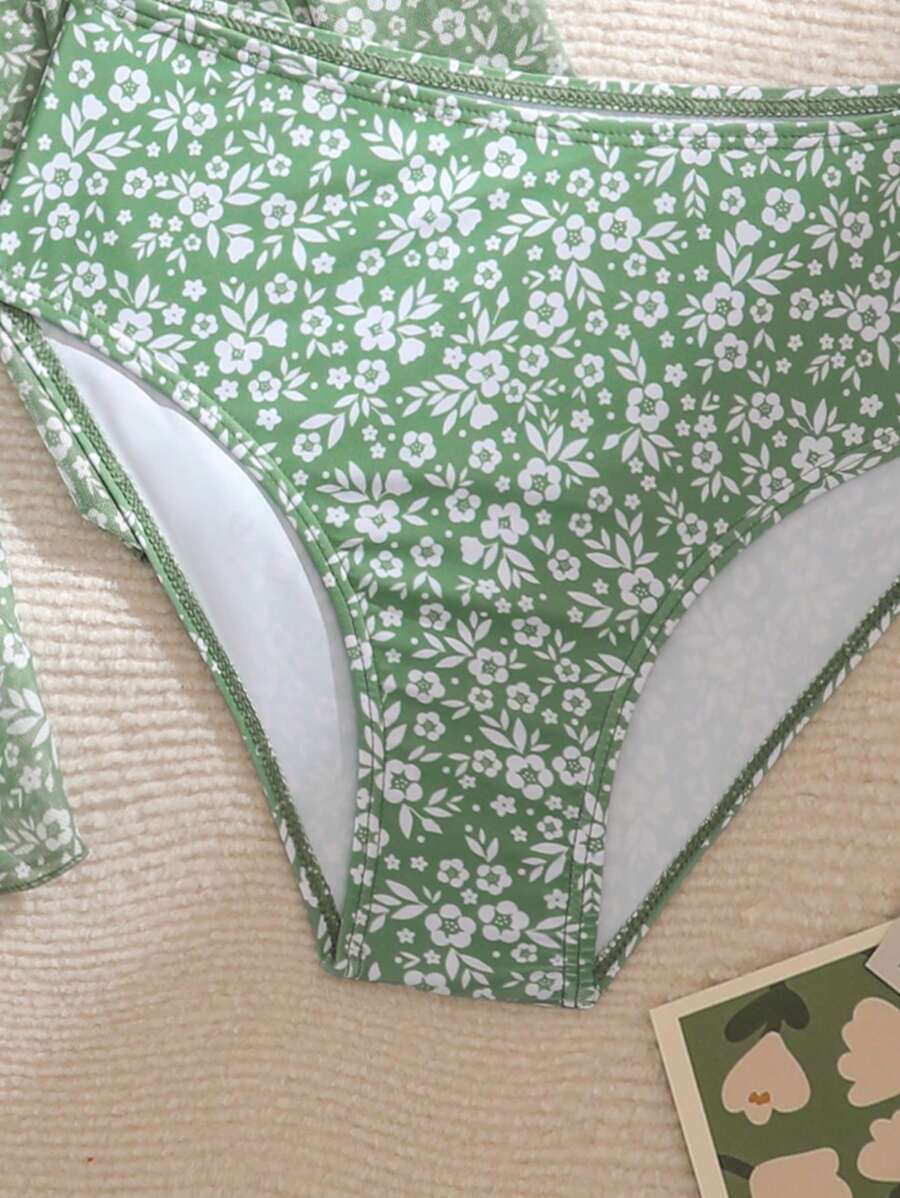 SHEIN Tween Girls' 3-Piece Set: Solid Color Bra Top, Ditsy Floral ...