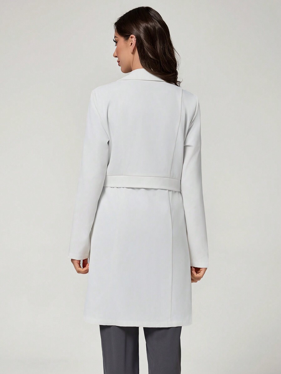 SHEIN TaskFit Anti-Wrinkle Crossover Wrap Lab Coat White Jacket For ...