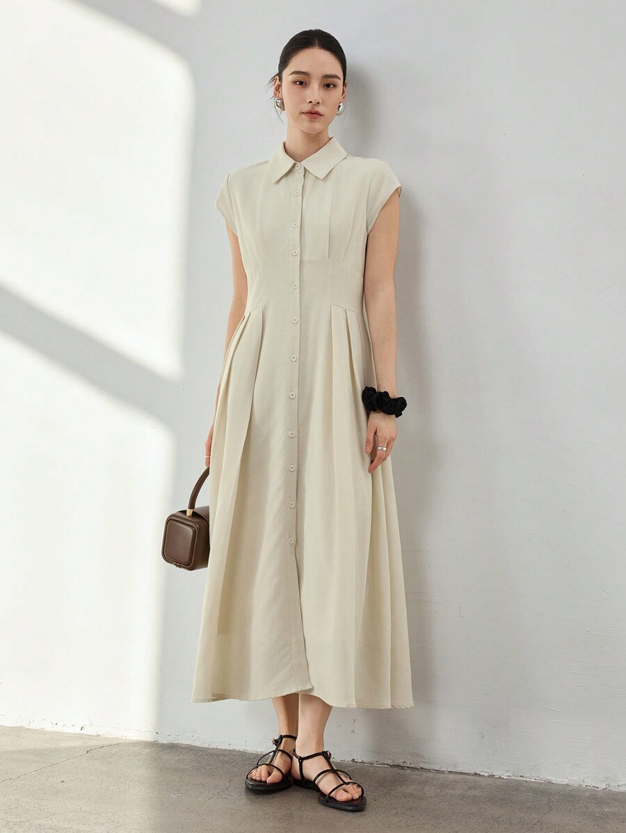 Dazy-Less Mid-Long Bodycon Ruched Design Elegant Solid Color Business ...