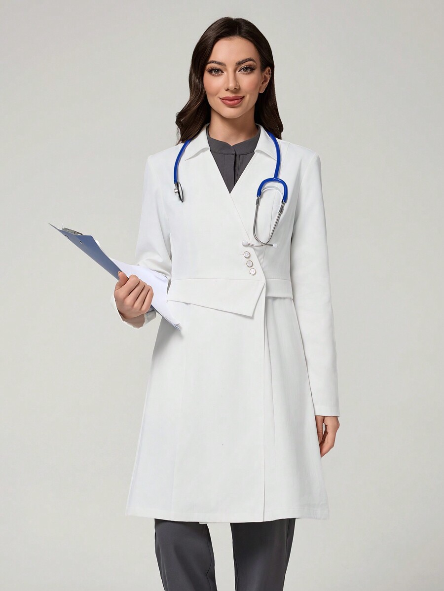 Scrubzie Anti-Wrinkle Crossover Wrap Lab Coat White Jacket For Women ...