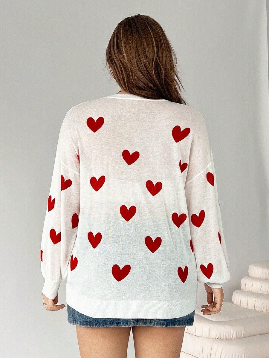 SHEIN EZwear Plus Size Heart Pattern See-Through Knit Sweater For ...