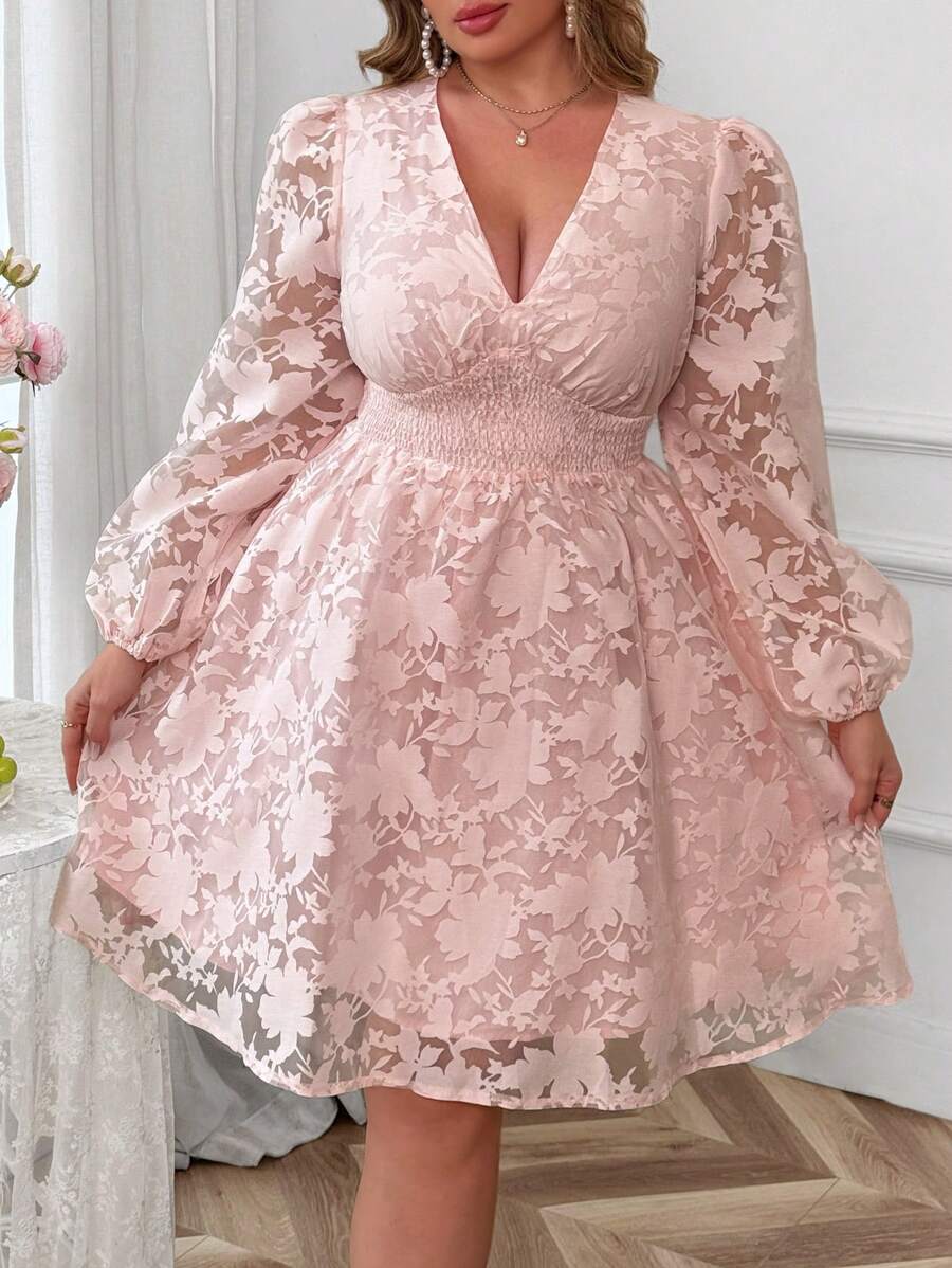 SHEIN SunnyBelle Plus Size French Elegant Organza Jacquard Dress With ...