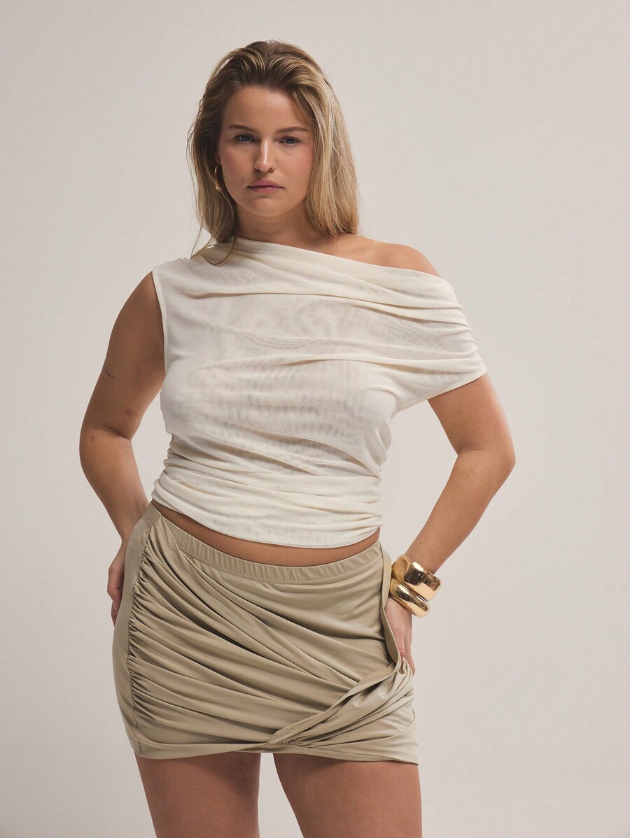 MUSERA Plus Size Slinky Wrap Front Mini Skirt Valentines, Date Night ...