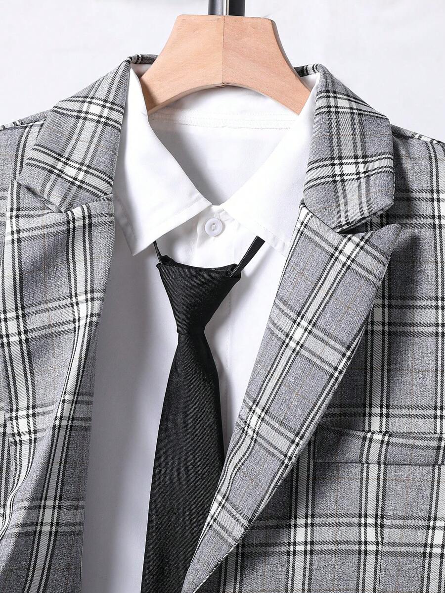 SHEIN 2 pièces Costume de jeune homme d', veste blazer à imprimé gris ...