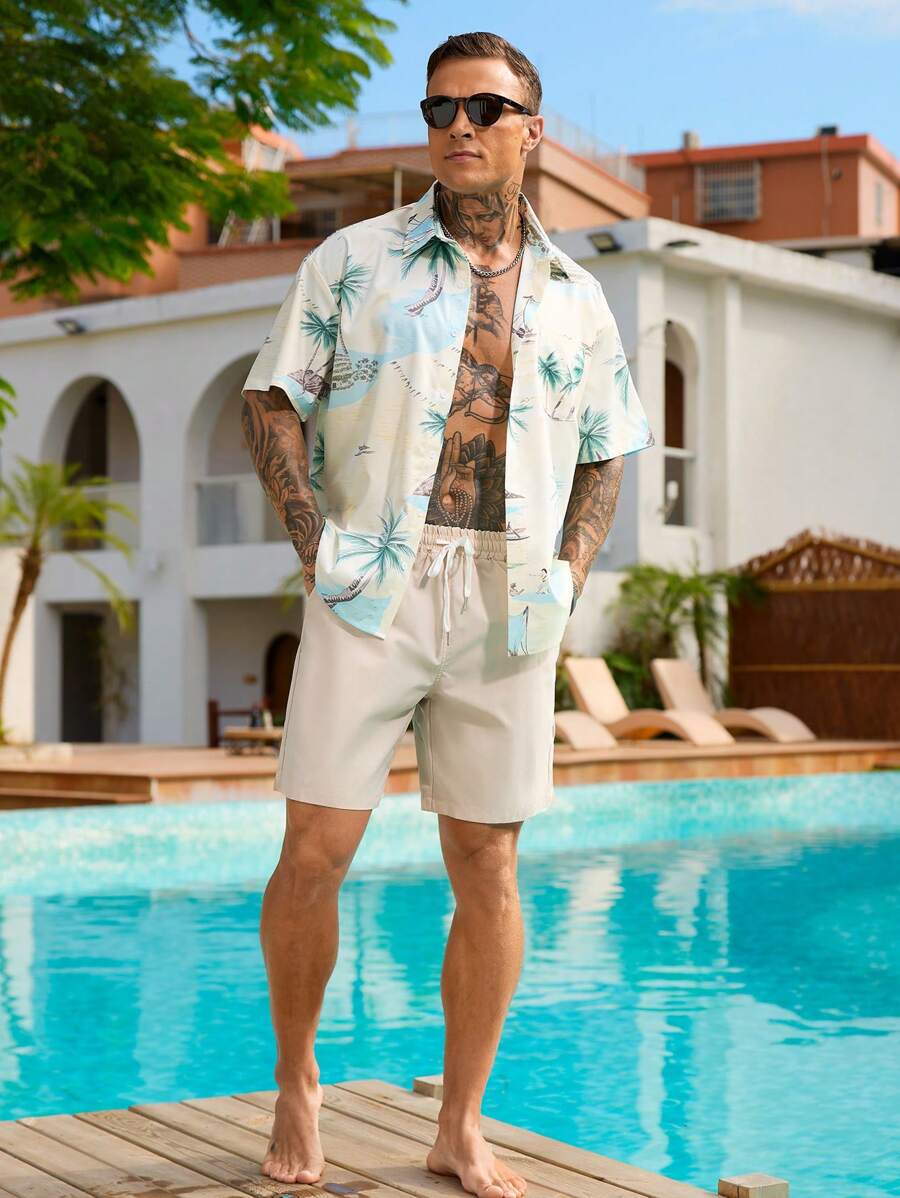 Manfinity RSRT Men's Vacation Plant Printed Short Sleeve Shirt And ...