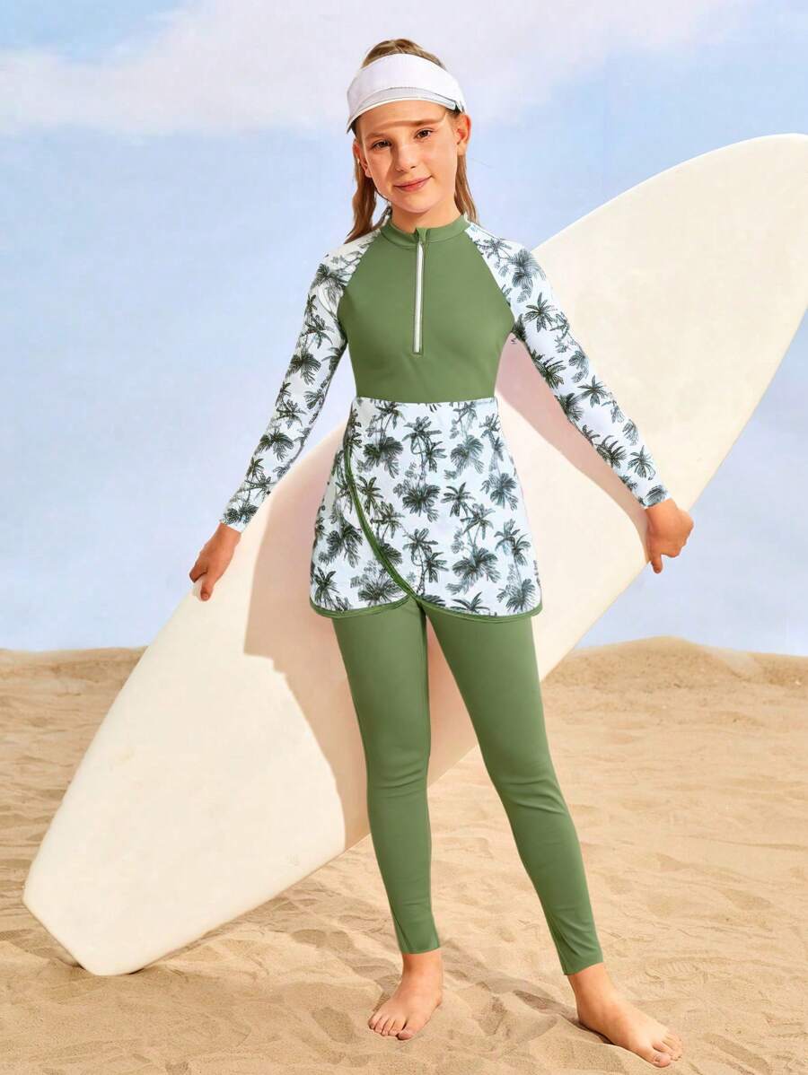 SHEIN Tween Girl Camisole Tankini Swimwear, Vacation Beach Long Sleeve ...