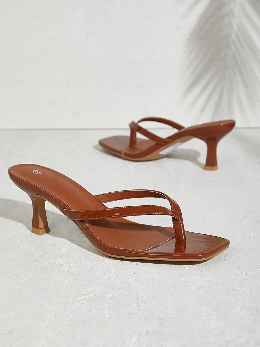 SHUZIA Damen Quadratische Zehenkappe Kitten Heel Riemen Flip-Flop ...