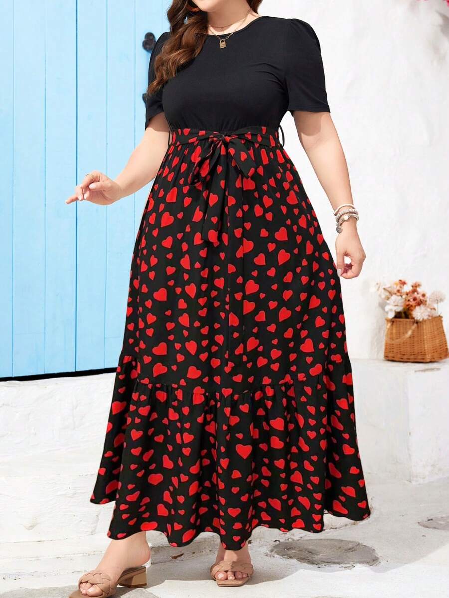 SHEIN Clasi Heart & Valentine's Day Print Plus Size Dress, Elegant ...