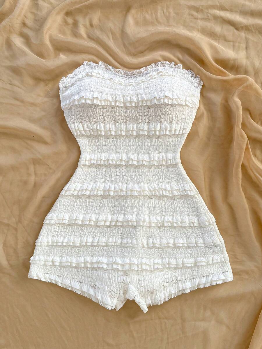 SHEIN Dreamara Macacão Elástico Texturizado Estilo Bandeau com Barra de ...