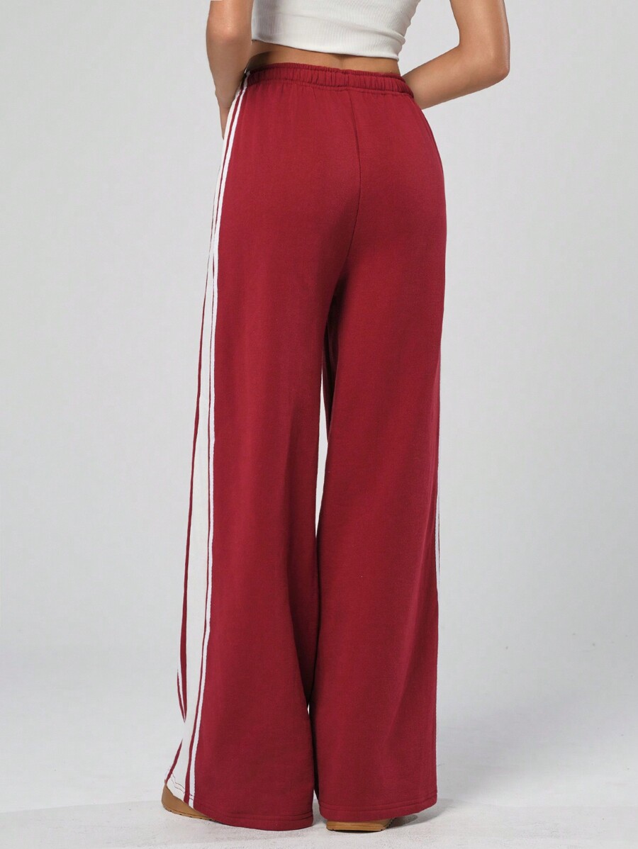 SHEIN Women Piping Detailed Loose Fit Wide Leg Burgundy Cherry Color ...
