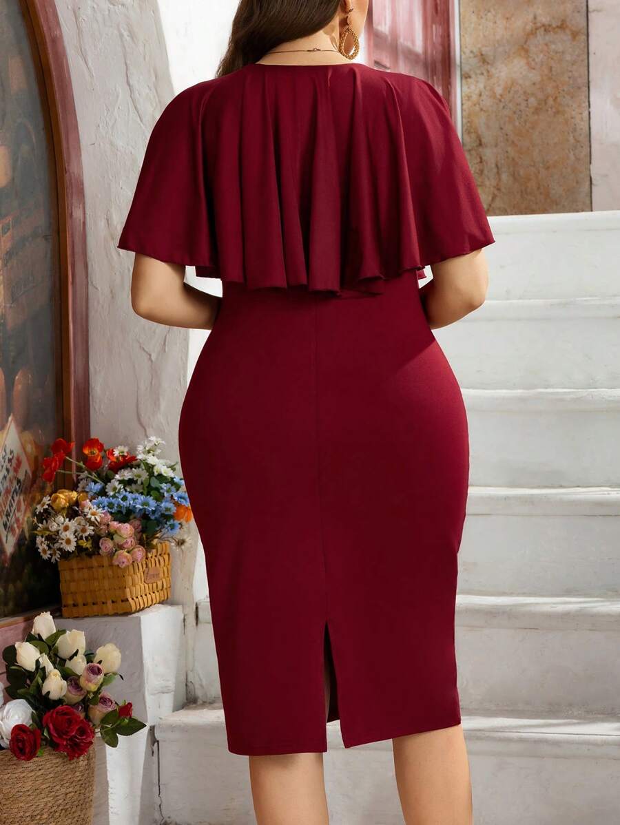 SHEIN Clasi Plus Size Women Red Bodycon Knee Length Concealing Dress ...