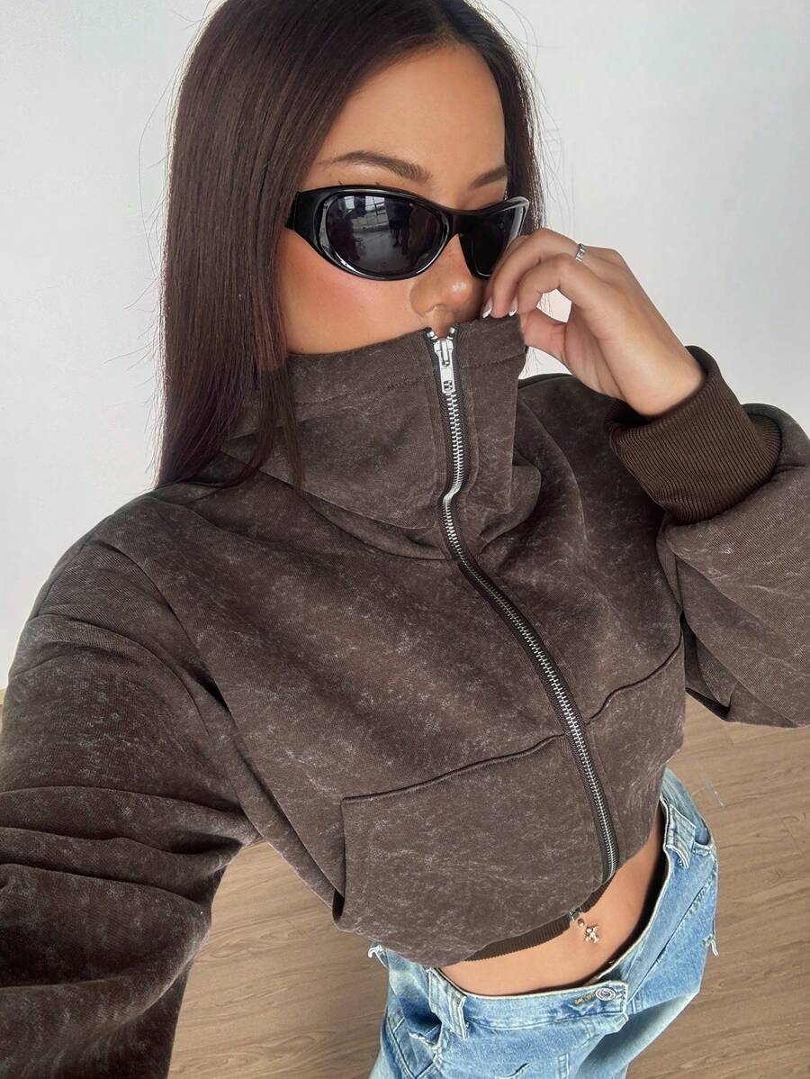 StreetHx Veste à capuche style urbain avec col roulé, ouverte devant ...