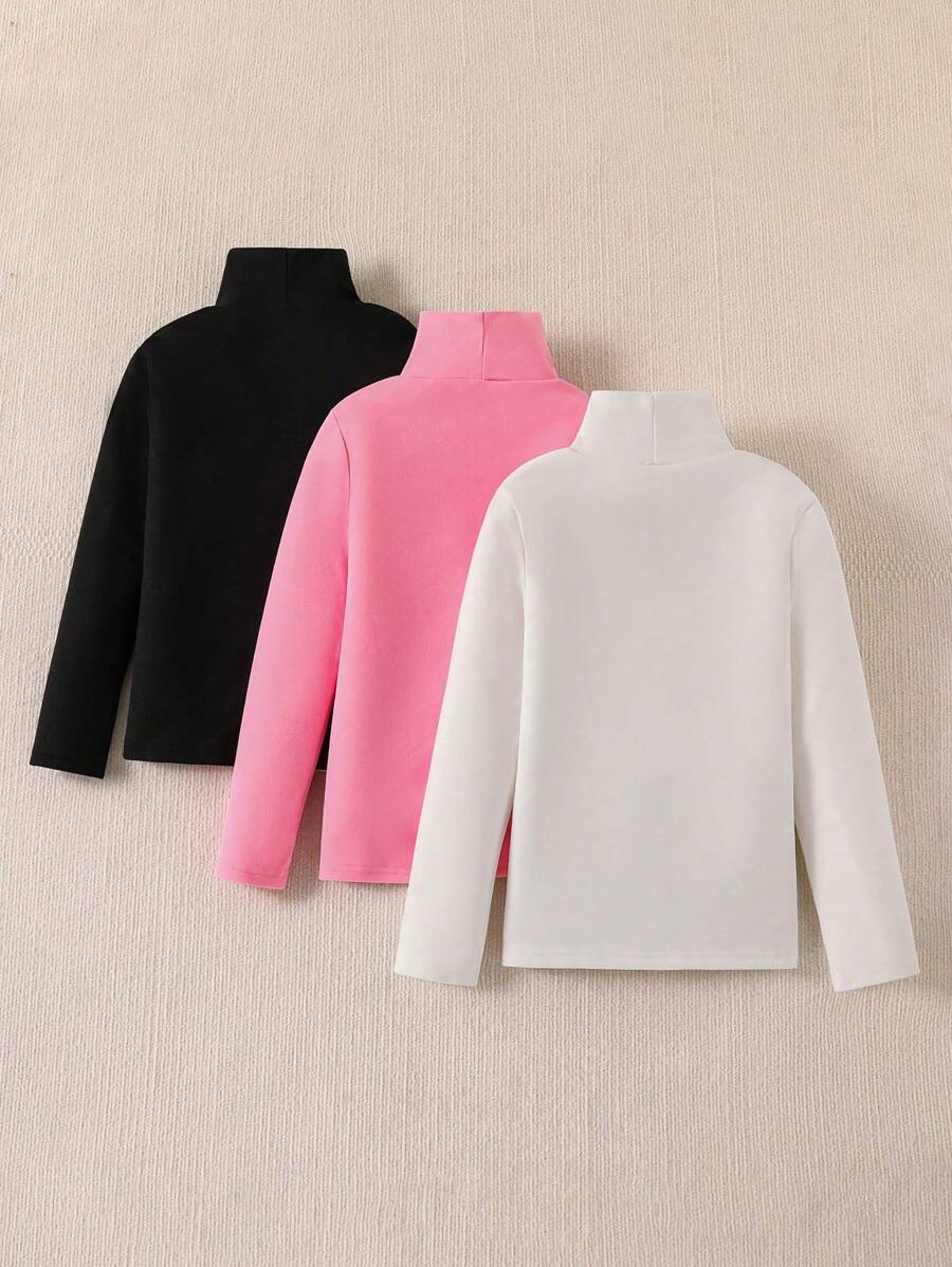 SHEIN 3 pièces/Set Hauts thermiques à manches longues avec motif chat, col roulé casual pour ...