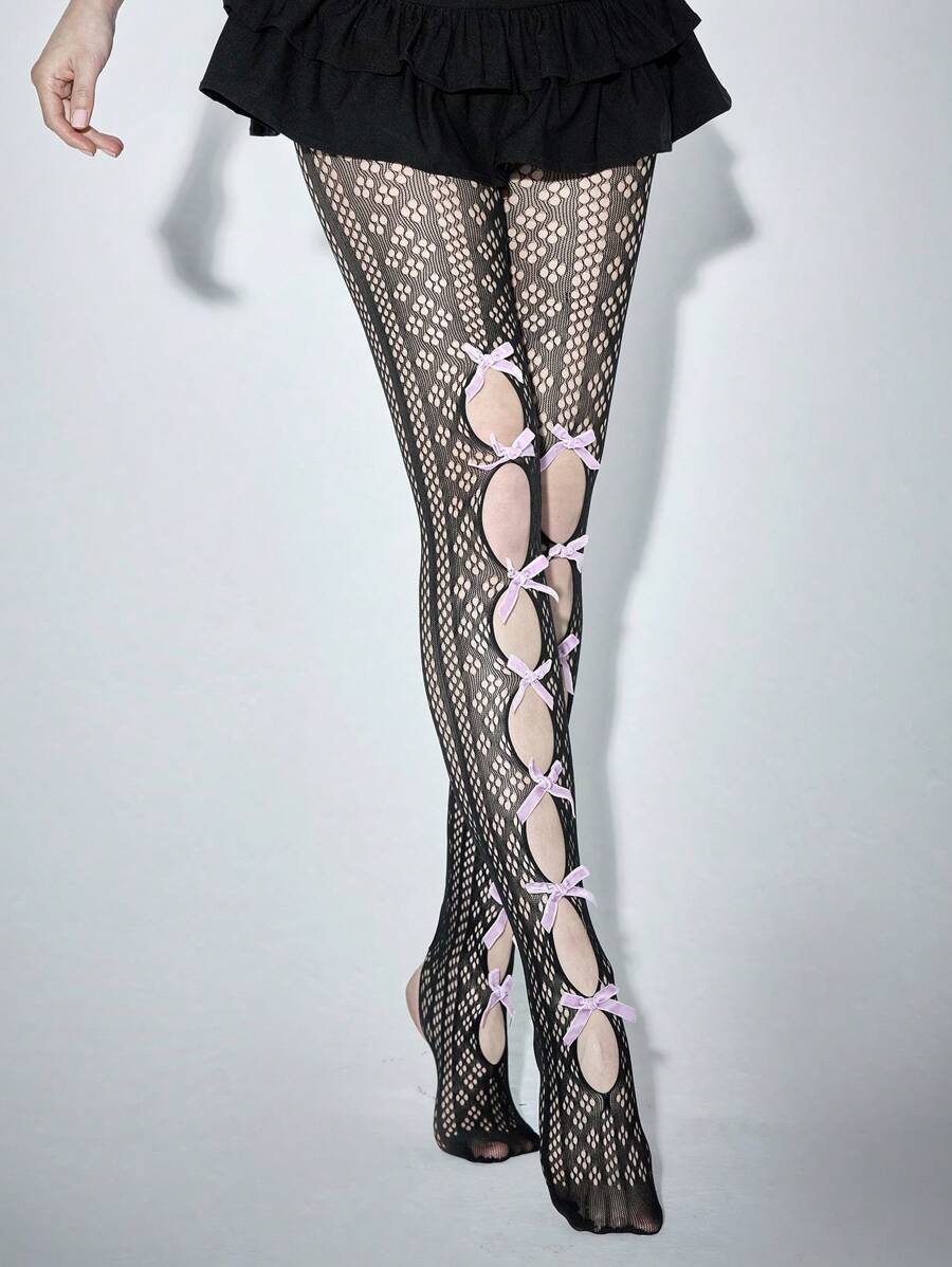 ROMWE Kawaii 1 Pair Women's All-Season Double-Sided Polka Dot & Butterfly Fishnet Socks | SHEIN USA